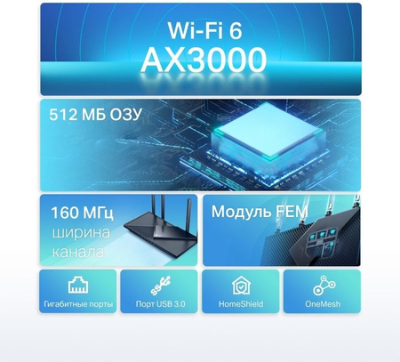 Tp-Link Archer AX55 
AX3000 Двухдиапазонный гигабитный Wi‑Fi 6 роутер