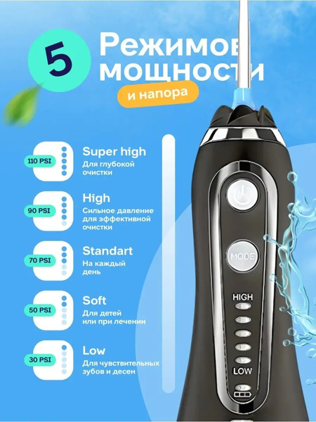 Ирригатор H2Ofloss для зубов портативный с насадками