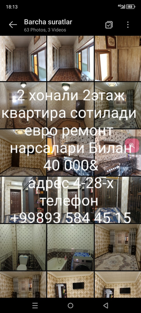 2 xonali kvartira 2etaj sotiladi