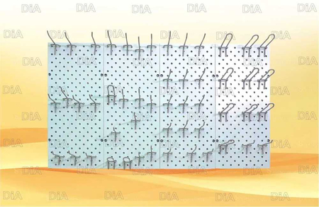 Teshilgan panel, перфопанель, do'konda ilgaklar uchun teshilgan panel