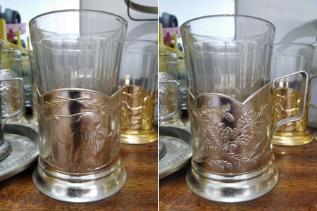 Гранёные стаканы с подстаканниками.