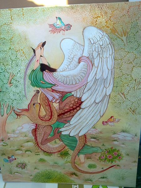 Масляный краскада ишланган 40 х 60 хажми миниатюра жанр
