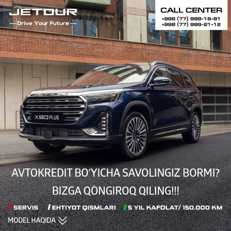 Jetour X90plus, 5yil yoki 150 000km kafolat!!! Rasmiy dilerdan!