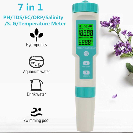 Анализатор воды, 7 в 1, PH ORP TDS EC Salinity SG С ПОДСВЕТКОЙ