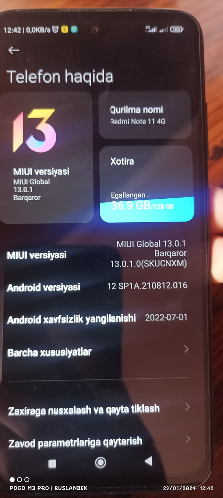 Redmi note 11 4+2 128gb 4 oy ishlatilgan tel dakument karopka bor