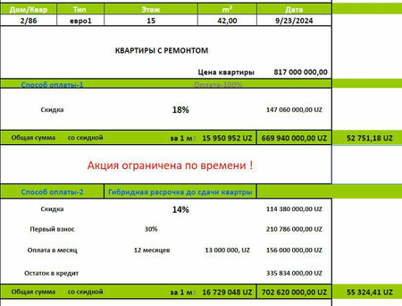 Продаётся квартира Юнус Абад