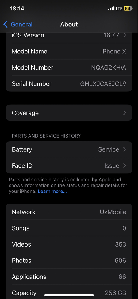 Iphone X 256 talik