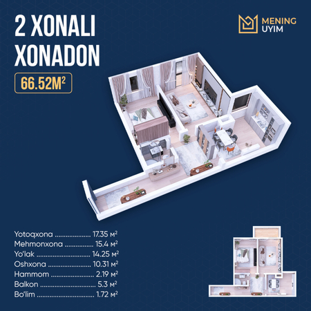 Qulay va hashamatli xonadonimizdan siz ham xarid qilishga shoshiling
