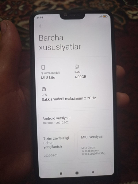 Mi 8  64/4 oʻdar telefon.