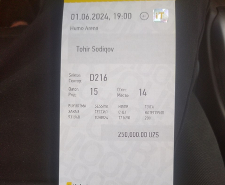 Tohir Sodiqov bilet