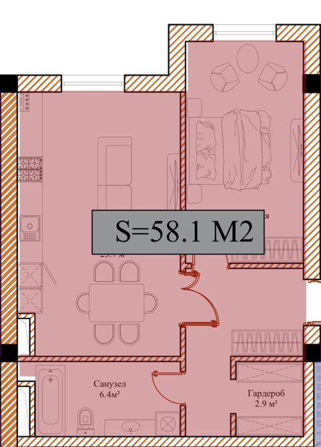 ЖК CARAVAN AVENUE Аптека 36.6 М.Горький Коробка 2-комнатная 58.1 м2