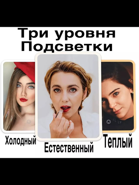 Зеркало с подсветкой настольное косметическое для макияжа USB