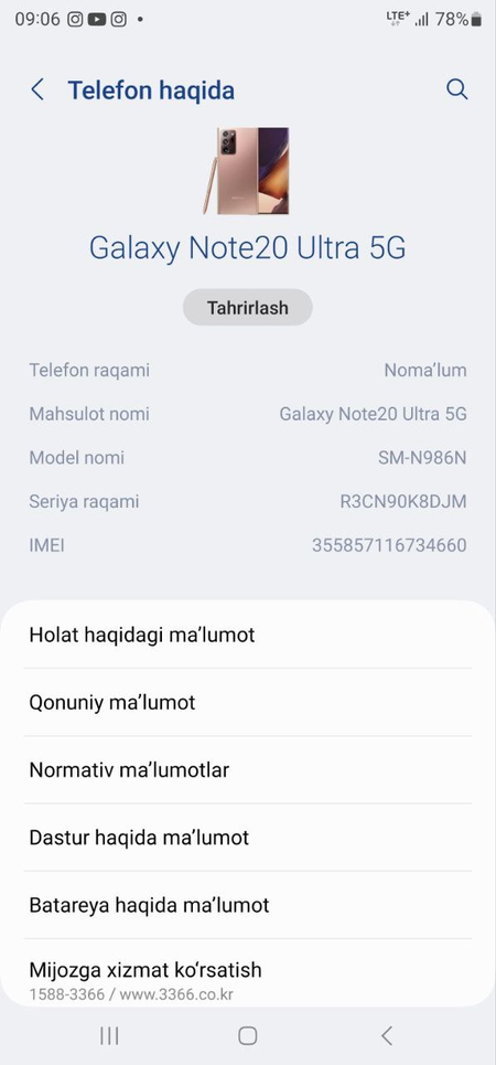 Galaksiy not20 ultira ekran 5G