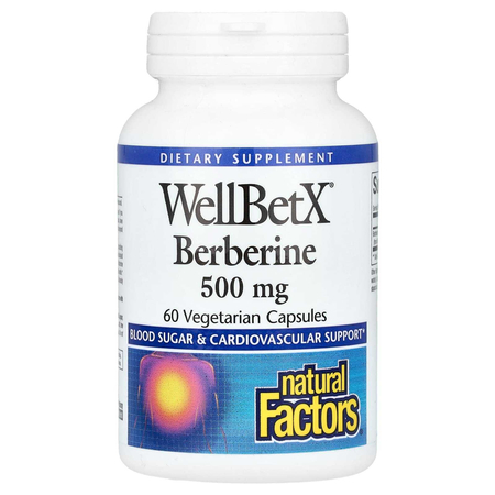 Берберин, 500 мг, 60 вегетарианских капсул, Natural Factors, WellBetX