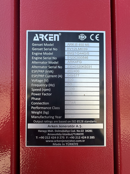 Генератор ARKEN 450KVA (360кВт)