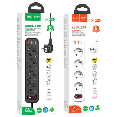 Hoco NS1 Сетевой фильтр PD 20W+QC 3.0 Type-C / USB Output 2+18W