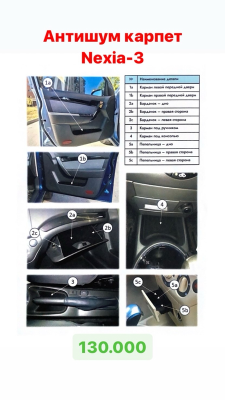 Антигум карпет, готовый комплект для Lacetti, Gentra, Cobalt, Nexia-3