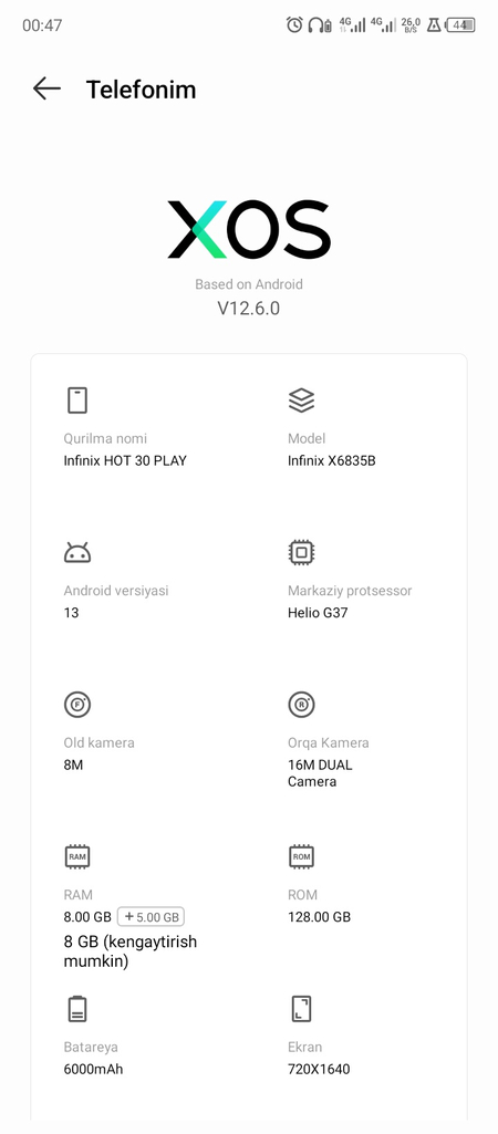 Infinix hot 30 play kafolati bilan