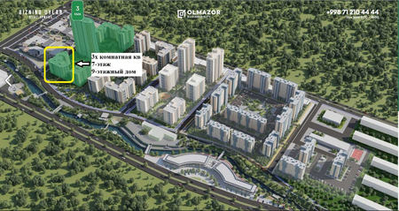 Olmazor city 3х комн/ 7этаж/ 9этаж дом с мебелью и техникой (Олмазор)