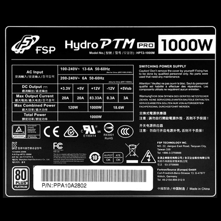 Полностью модульный блок питания FSP Hydro PTM Pro 1000 Вт Platinum