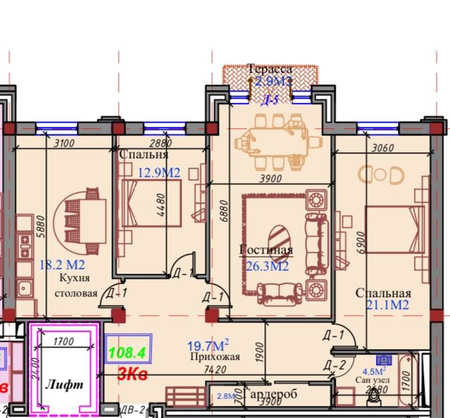 Продаю 3х ком.кв. элитная новостройка 109м² 3-этаж с лифтом  Вокзал