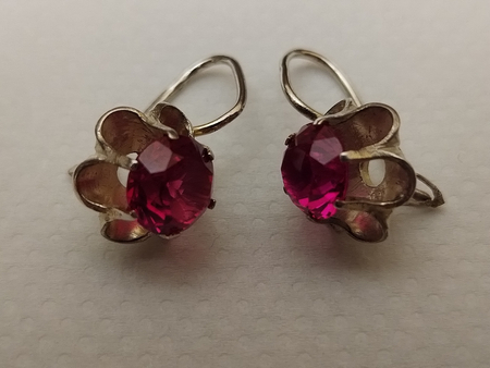 Серьги серебряные с корундом. СССР