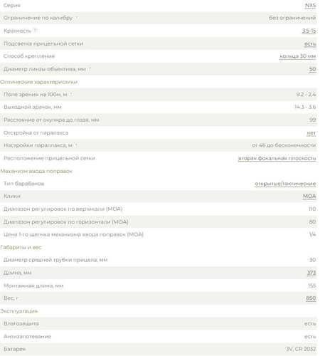 Прицел Nightforce NXS 3.5-15x50 с подсветкой (сетка MOAR)
