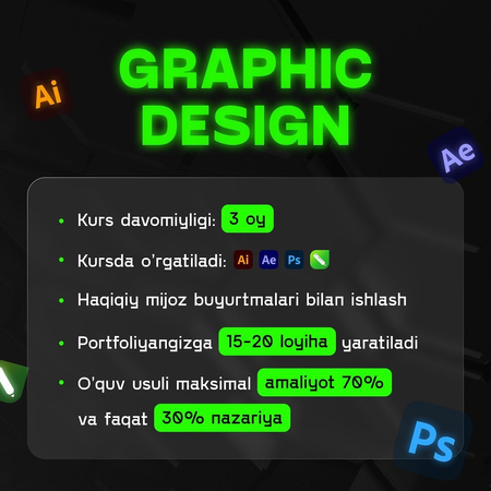 IT o'quv kurslari web dasturlash, SMM, mobilografiya, grafik dizayn