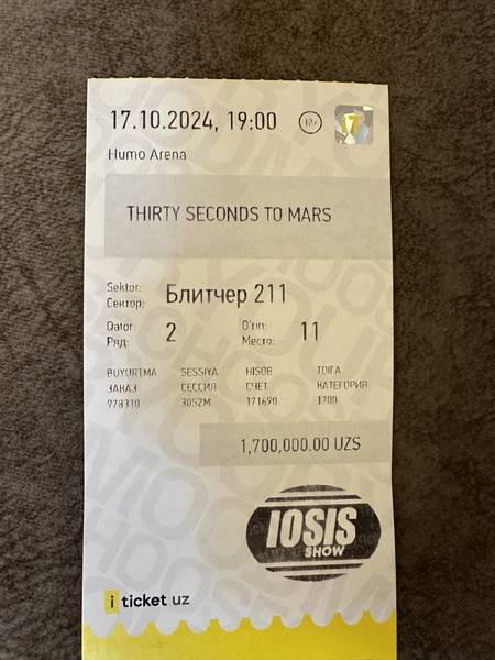 Билет на концерт 30 seconds to Mars