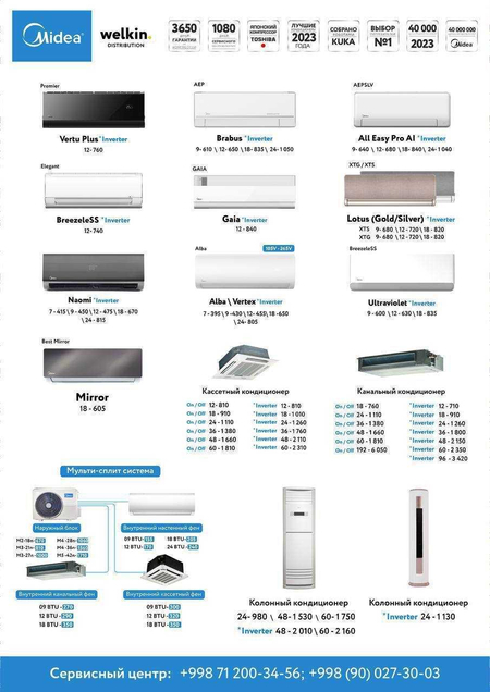 Кондиционер MIDEA  9/12/18/Invertor/АКЦИЯ+Доставка бесплатна/Оптом