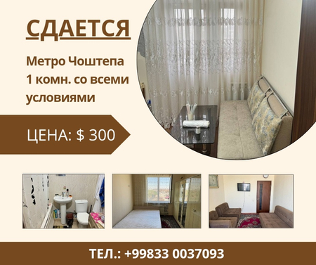 Сдается на метро Чоштепа 1 комн./Ижара 1хонали Чоштепа метросида