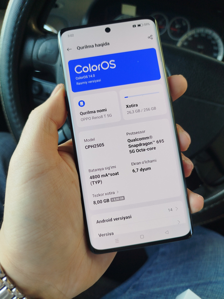 Oppo Reno 8 T 5G Edge 8/256 GB ideal POLNIY KOMPLEKT eng arzon narxda