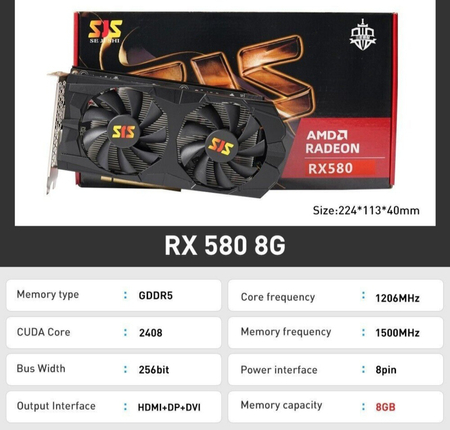 Мощный игровой SJS RX580 Графическая карта AMD Radeon, \\n8 ГБ памяти DD