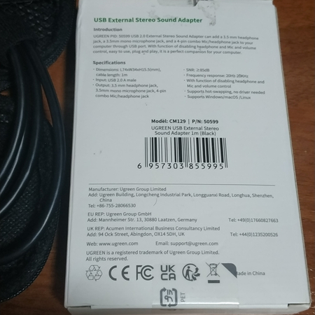USB звуковая карта UGREEN (новая)