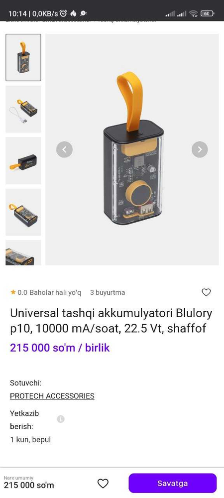 Power bank 20000 mah 66watli tez zaryadlagich