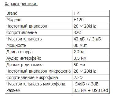 Наушник HP H120  3.5mm+usb          (NT5560)