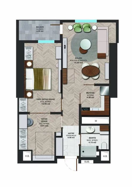 34-этаж! Nest One квартира с кадастром, с балконом