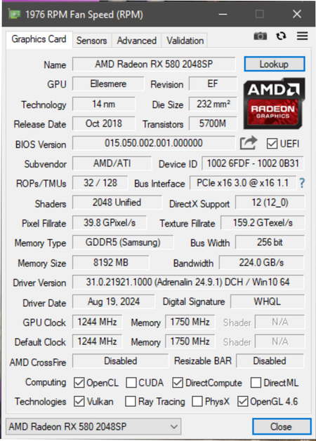 Продается Видеокарта RX 580 8 GB