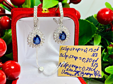 Бриллиантовые Итальянские серьги с натуральными камнями – Сапфир