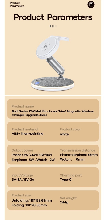 Remax RP-90 3в1 Док-станция MagSafe 22W для iPhone Apple Watch AirPods
