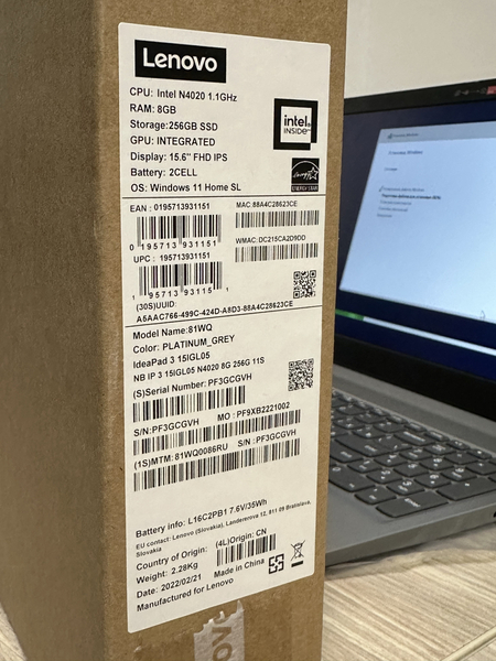 Lenovo ideapad 3 15.6” fullhd ips celeron 4020 ozu 8 ssd