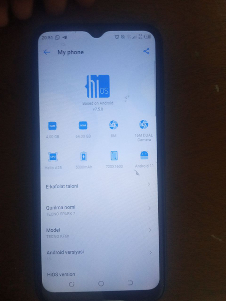 TECNO SPARK 7   holati zur