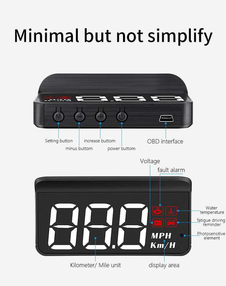 HUD OBD2 проектор на лобовое c датчиком температуры охлаждения / M3