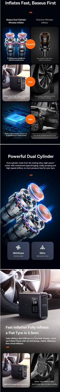 Автомобильный насос Baseus 6000mAh Energy Pump Mega Dual Cylinder