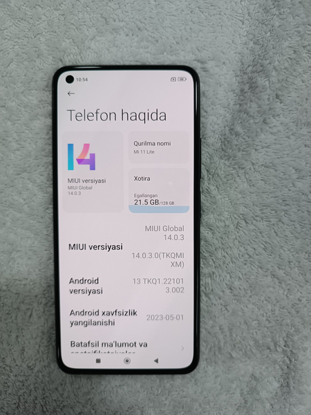 Xiomi 11 lite 128 gb  holati chotki oqib tel qilila the oylab