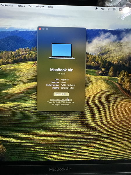 Macbook air M1 16/256 ideal holatda, polniy komplekt.
