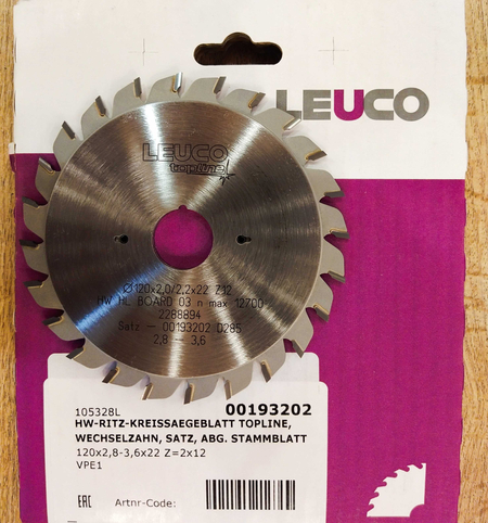 Подрезная составная пила LEUCO 120x2.8-3.6x22  Z=2x12