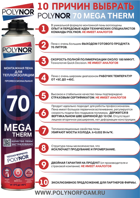 Монтажная пена 70 MEGA THERM