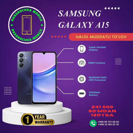 Xalol Muddatli to'lovga Samsung Galaxy A15 6/128GB Blue Black arzon