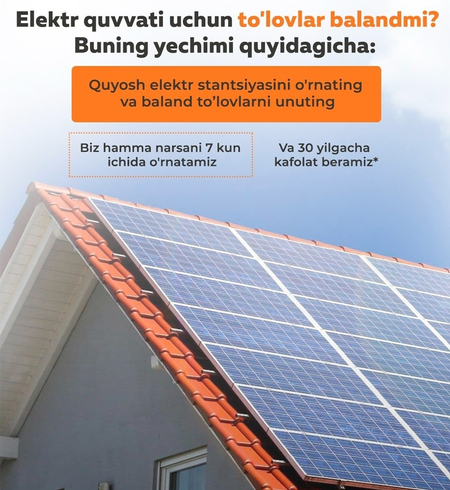 Quyosh panels  5kvdan balan bosa qoyamiz.